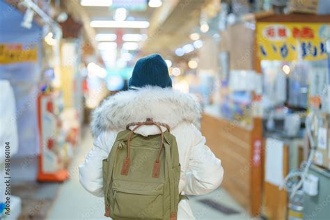 Woman Tourist Visiting In Hakodate Traveler In Sweater Sightseeing