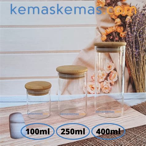 Jual 400ML Toples Kaca Mini Neron Glass Jar Tube Kaca Tutup Bambu Kayu