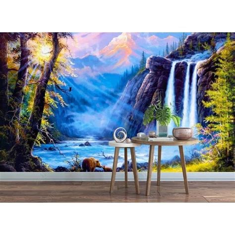 Papier Peint Panoramique Cascade De Crête De Montagne De Lumière Du