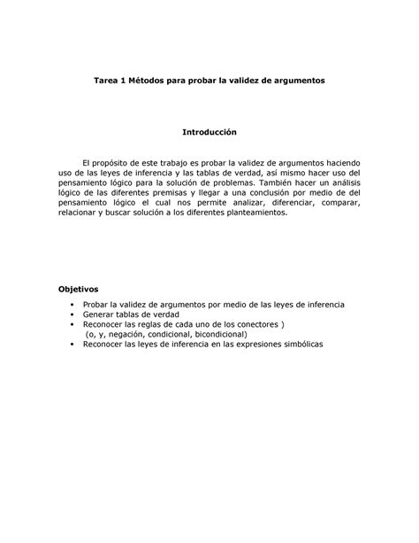 Tarea 1 Métodos para probar la validez de argumentos Tarea 1 Métodos