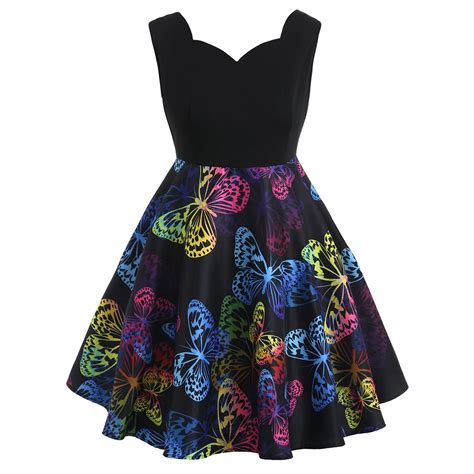 Gamiss Summer Plus Size Butterfly Dress 2018 Vintage Dress Women 50s