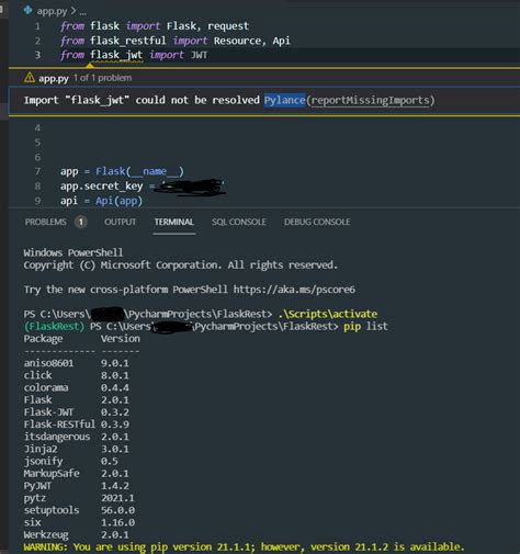 python flask jwt installed but it s showing not found not installed stack overflow