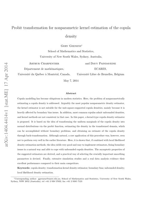 pdf probit transformation for nonparametric kernel estimation of the copula density