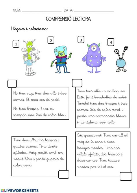 Comprensió lectora aliens Ficha interactiva Lectura de comprensión