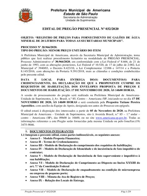 Preenchível Disponível PREGO PRESENCIAL N 30 20Edital de abertura de