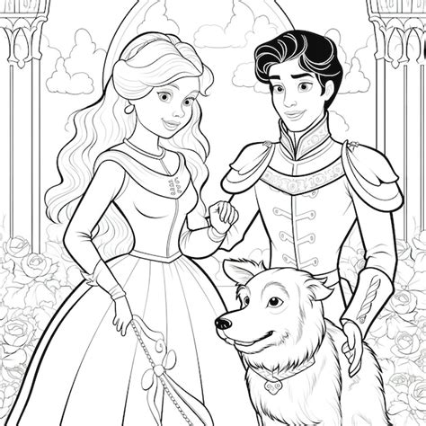 Una página para colorear para una princesa y el guisante Foto Premium