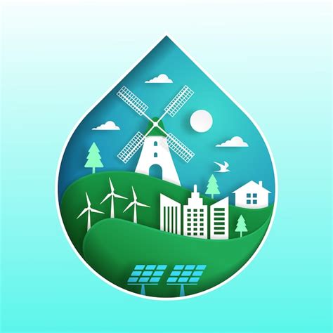 Eco Konzept mit grüner Energie und Green City Windmühle Solarzelle