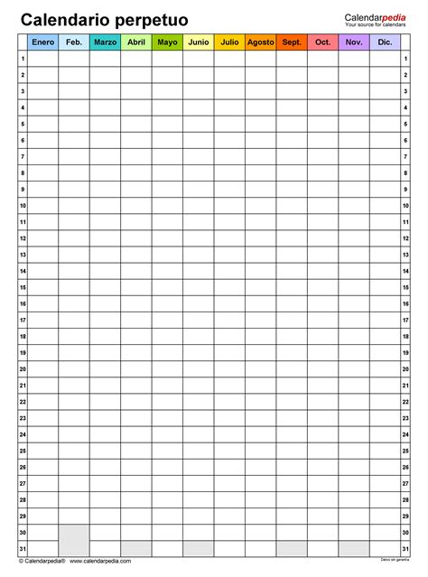 Plantilla De Calendario Perpetuo De Excel