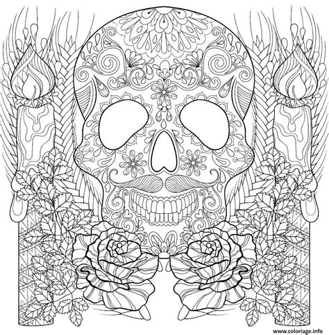 Coloriage Squelette Et Chandelles Halloween Adulte Dessin Squelette à