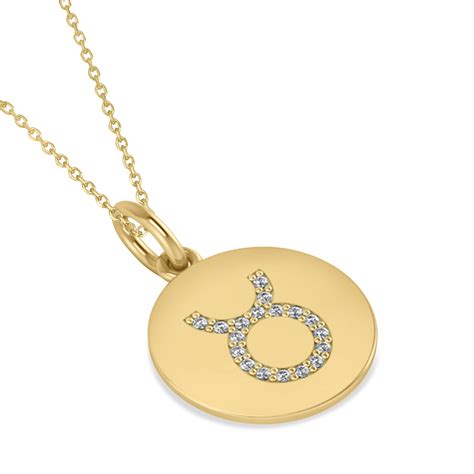 Diamond Taurus Zodiac Disk Pendant Necklace 14k Yellow Gold 0 09ct