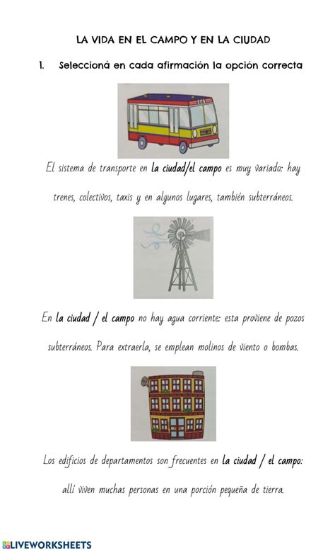 La Vida En El Campo Y La Ciudad Ficha Interactiva Laura World