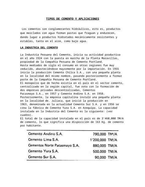 DOCX Tipos De Cemento Y Aplicaciones DOKUMEN TIPS