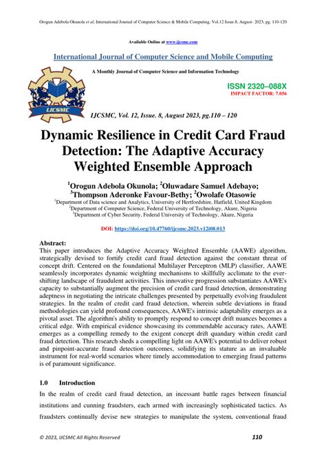 pdf dynamic resilience in credit card fraud detection the adaptive accuracy weighted ensemble