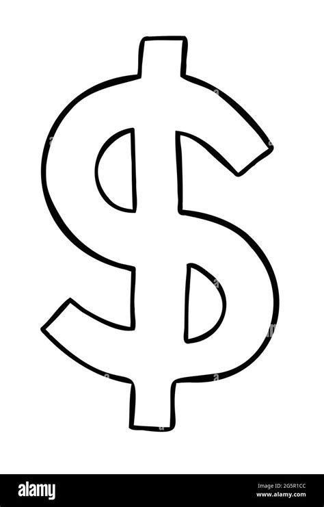 Cartoon Vector Illustration Of Dollar Money Symbol Black Outlined And