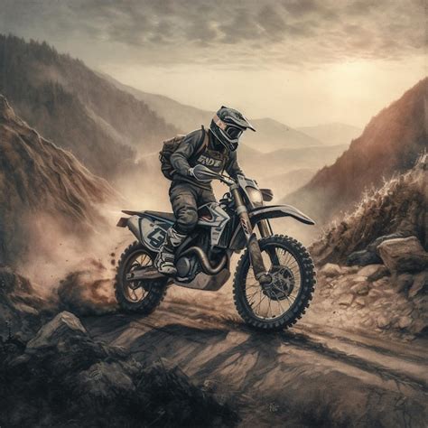 Premium AI Image A Man Riding A Dirt Bike On A Mountain Road