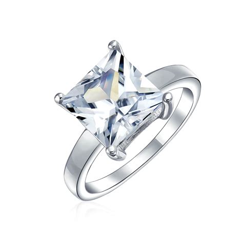 Simple 3CT Square Brilliant Princess Cut AAA CZ Solitaire Engagement