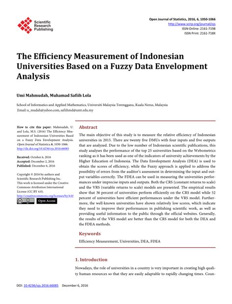 pdf the efficiency measurement of indonesian universities based on a fuzzy data envelopment
