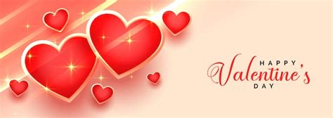 Precioso feliz día de san valentín corazones brillantes banner Vector