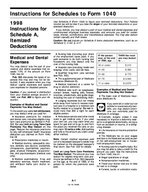 Fillable Online 1998 Instruction S 1040 Schedule A B Instructions