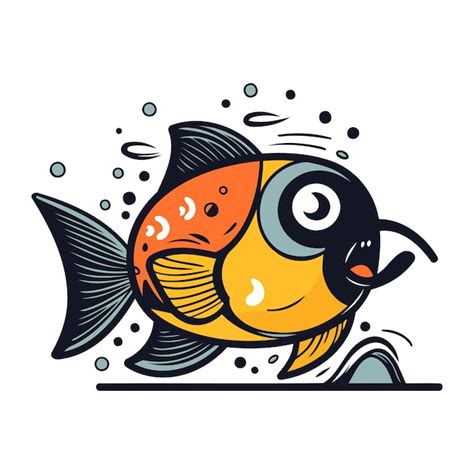 Un lindo pez dorado de dibujos animados nadando en el mar ilustración