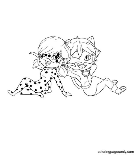 Ladybug Vuela Sobre La Ciudad Para Colorear Ladybug Y Cat Noir