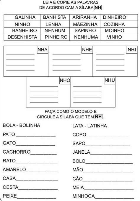 Atividades LH CH e NH para alfabetização Atividades Pedagogicas