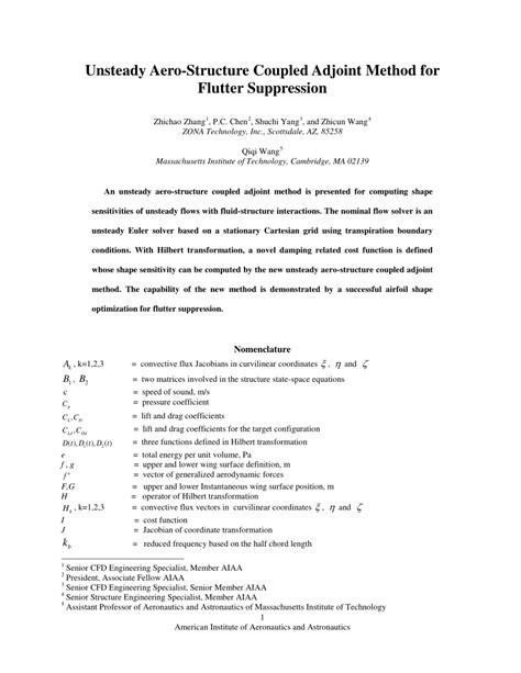 pdf unsteady aero structure coupled adjoint method for flutter suppression