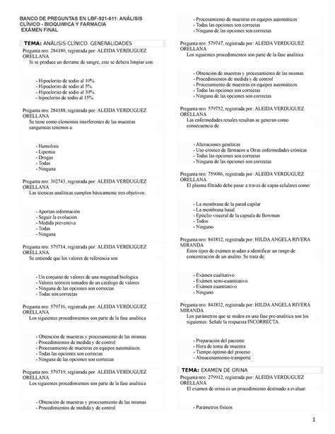 Examen 13 2018 preguntas BANCO DE PREGUNTAS EN LBF 921 611 ANÁLISIS