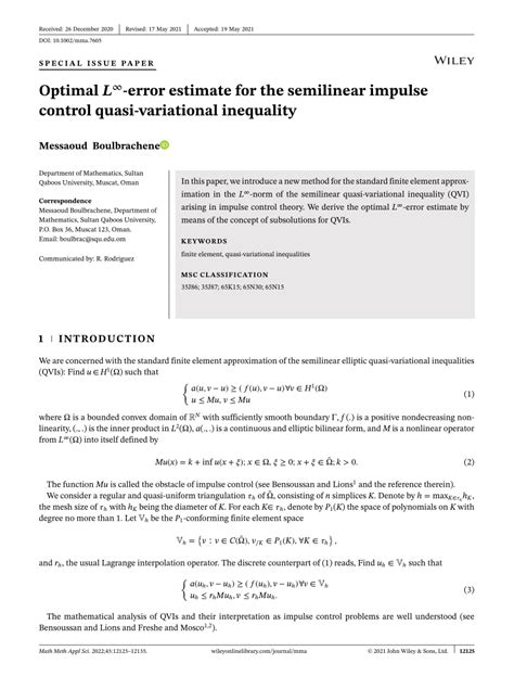 optimal l ∞ ‐error estimate for the semilinear impulse control quasi‐variational inequality