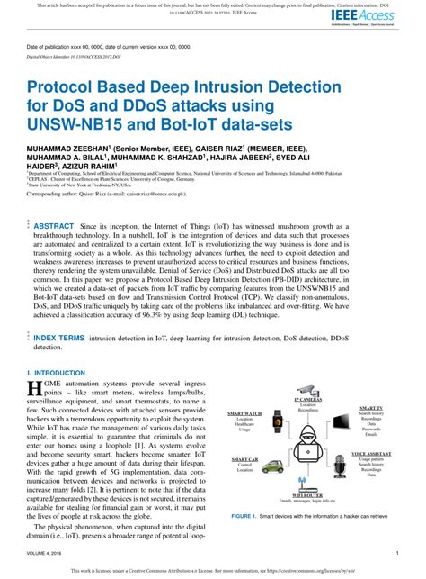 pdf protocol based deep intrusion detection for dos and ddos attacks using unsw nb15 and bot