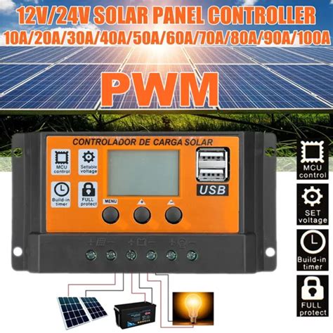 12 24V 30A 100A PWM USB Contrôleur Charge Régulateur de Batterie
