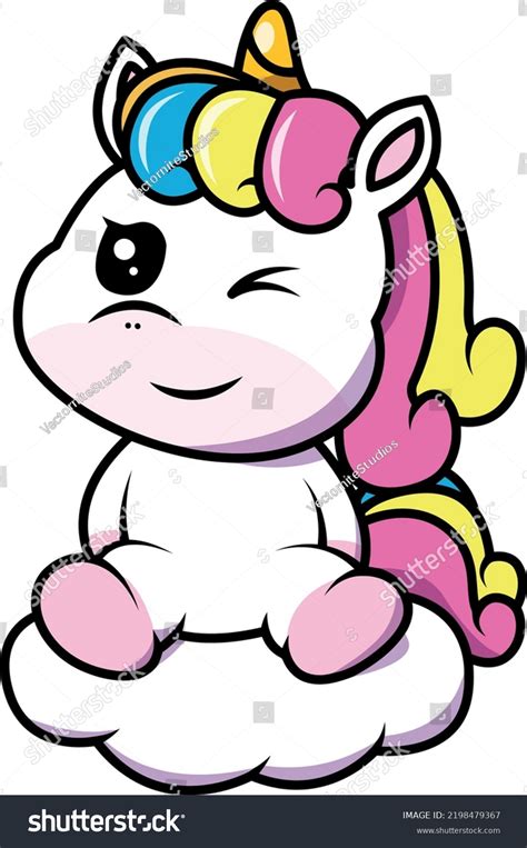 Cute Unicorn On Cloud Cartoon Character Stock Vector Royalty Free