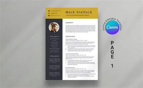 IT Specialist 2 Page Modern ATS Friendly Canva Resume Template