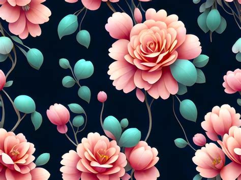 Un Papel Tapiz Floral Con Una Flor Rosa Y Hojas Foto Premium