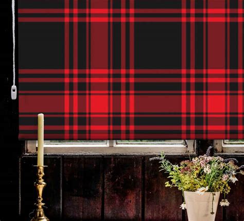 Menzies tartan svart röd rutmönster modern rullgardin Tenstickers