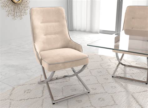 Lot de 2 chaises en velours beige pieds en métal argenté LEXA