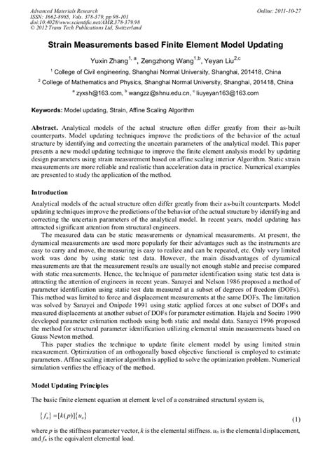 strain measurements based finite element model updating scientific