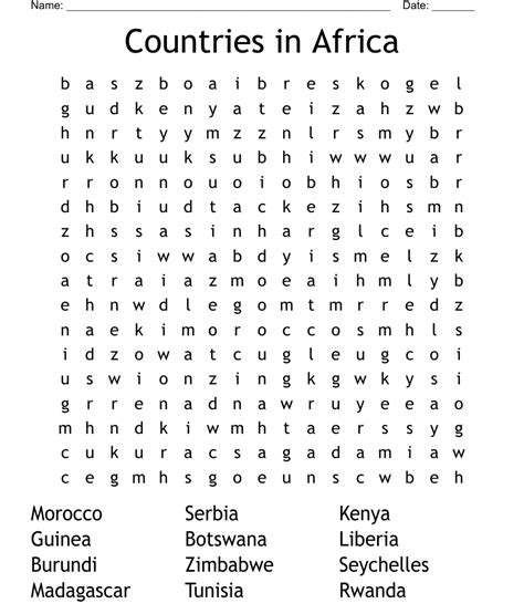 Countries In Africa Word Search WordMint