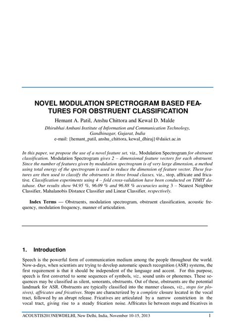 pdf novel modulation spectrogram based fea tures for obstruent classification