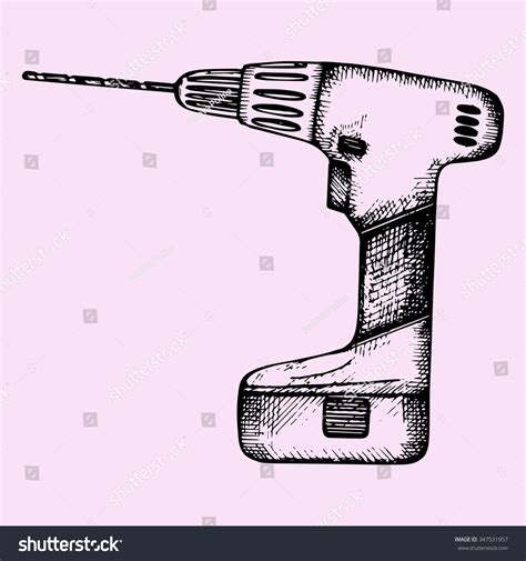 Electric Drill Doodle Style Sketch Illustration Stock Illustration