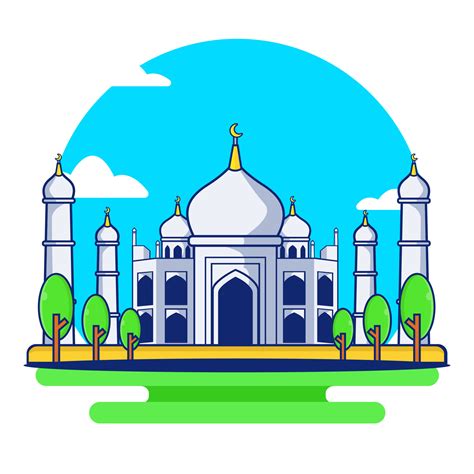 Taj Mahal Icon Flat Isolated Ilustration Vector Building Traveling