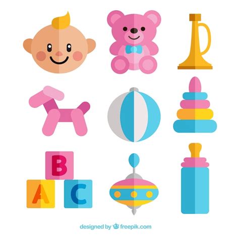 Free Vector Baby Set With Toys In Flat Design