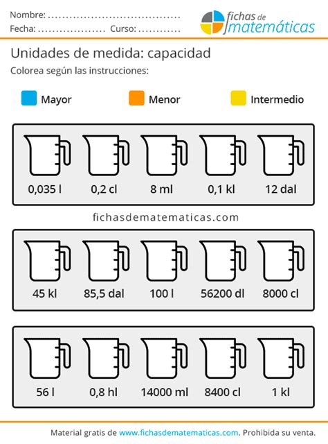 Unidades de capacidad Fichas de matemáticas