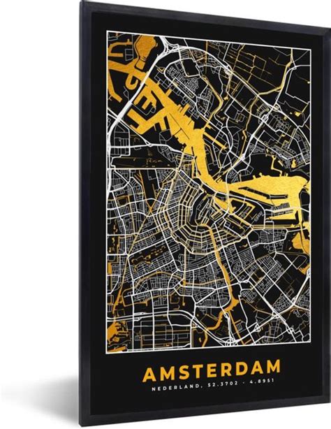 Fotolijst Incl Poster Plattegrond Amsterdam Goud Zwart X