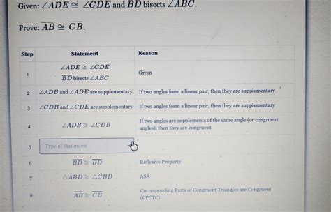 solved given ∠ade≅∠cde and bd bisects ∠abc prove ab≅cb