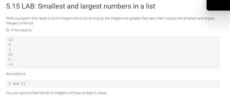 solved 5 15 lab smallest and largest numbers in a list