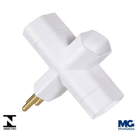 Pino Adaptador 3 Saídas Tipo T 2P T 10A 250V Branco Margirius