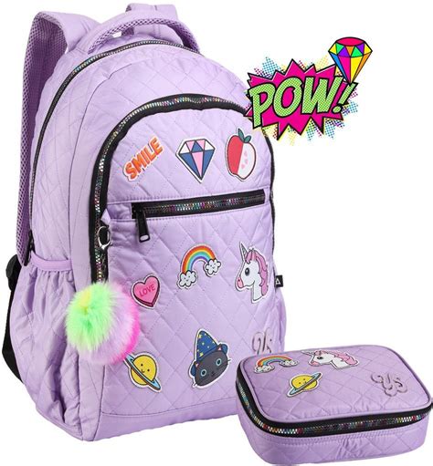 Kit Mochila Escolar Feminina Juvenil Patches Costa Grande Unic Rnio
