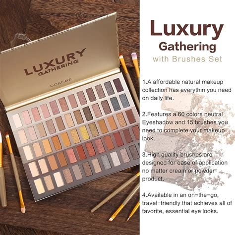 UCANBE Pro 60 Shades Eyeshadow Palette 15 Pcs Makeup Brushes Set High
