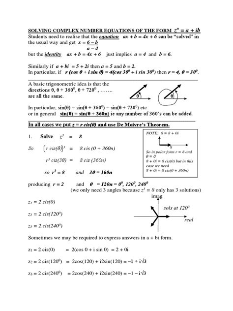 solving complex number equations using de moivre s theorem and expressing solutions in polar